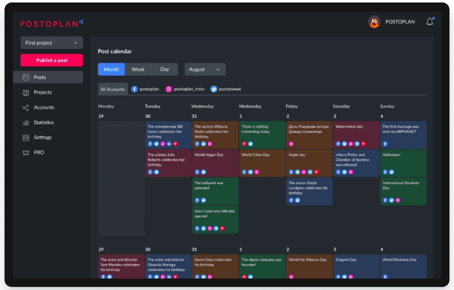 Schedule posts across all major social media channels: Postoplan ⋅ T5 ...